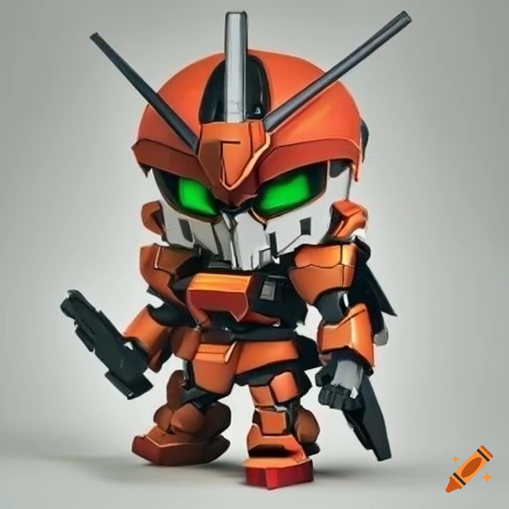 Chibi gundam robot with black, orange, and white colors on Craiyon