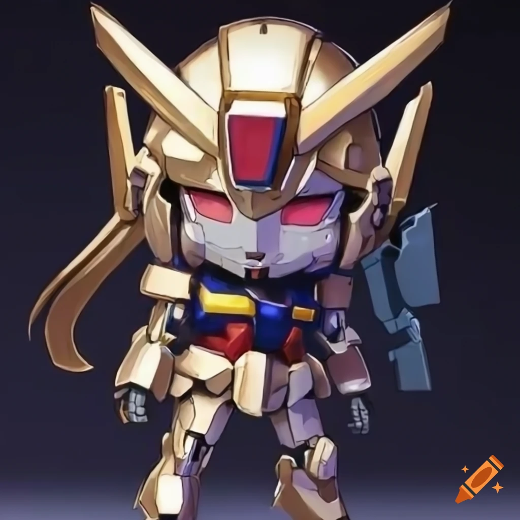Chibi cat-themed gundam robot with metallic armor on Craiyon