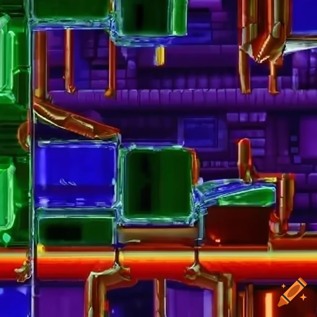 2D pixel art of glass pipe tiles in Super Metroid game on Craiyon