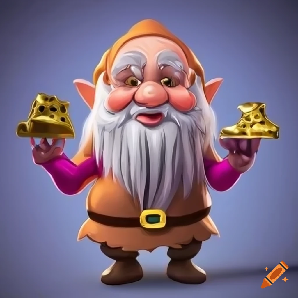 Cartoon dwarf holding a treasure on Craiyon