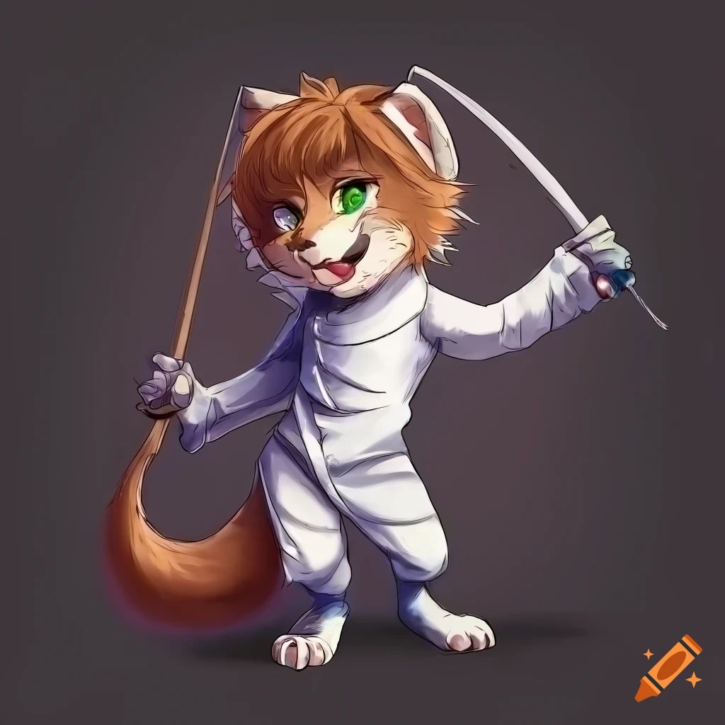 Digital artwork of a furry boy in a fencing pose on Craiyon
