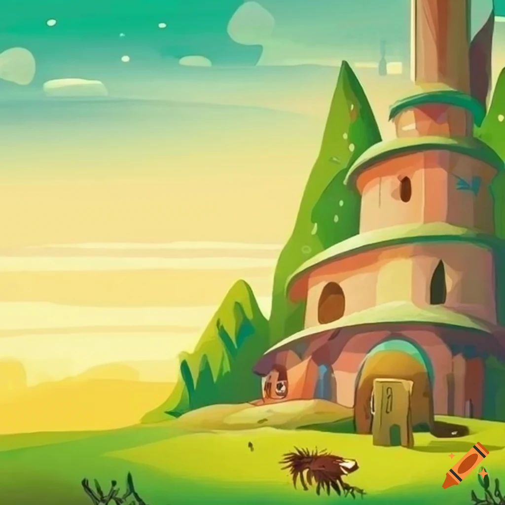 Cartoon wallpaper of a magical school landscape on Craiyon