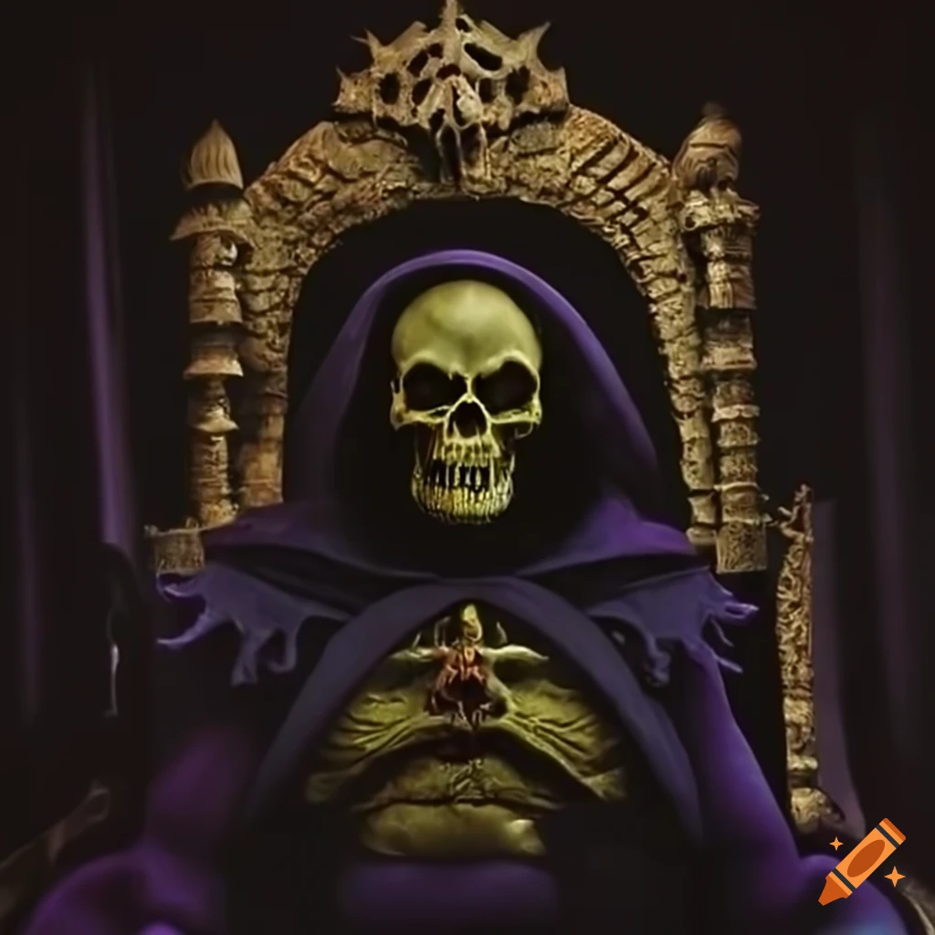 Skeletor as a king on a throne in the shadow world on Craiyon