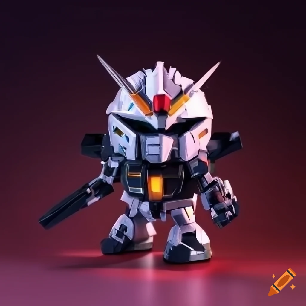 Chibi gundam robot with black, orange, and white color scheme on Craiyon