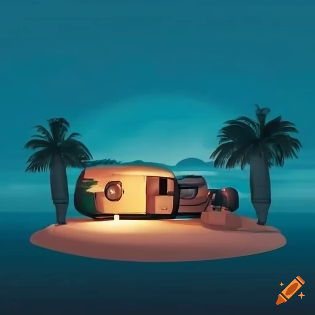 Luxury caravan parked on an island with all amenities on Craiyon