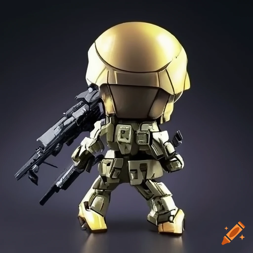 Chibi gundam robot with metallic armor and wings on Craiyon