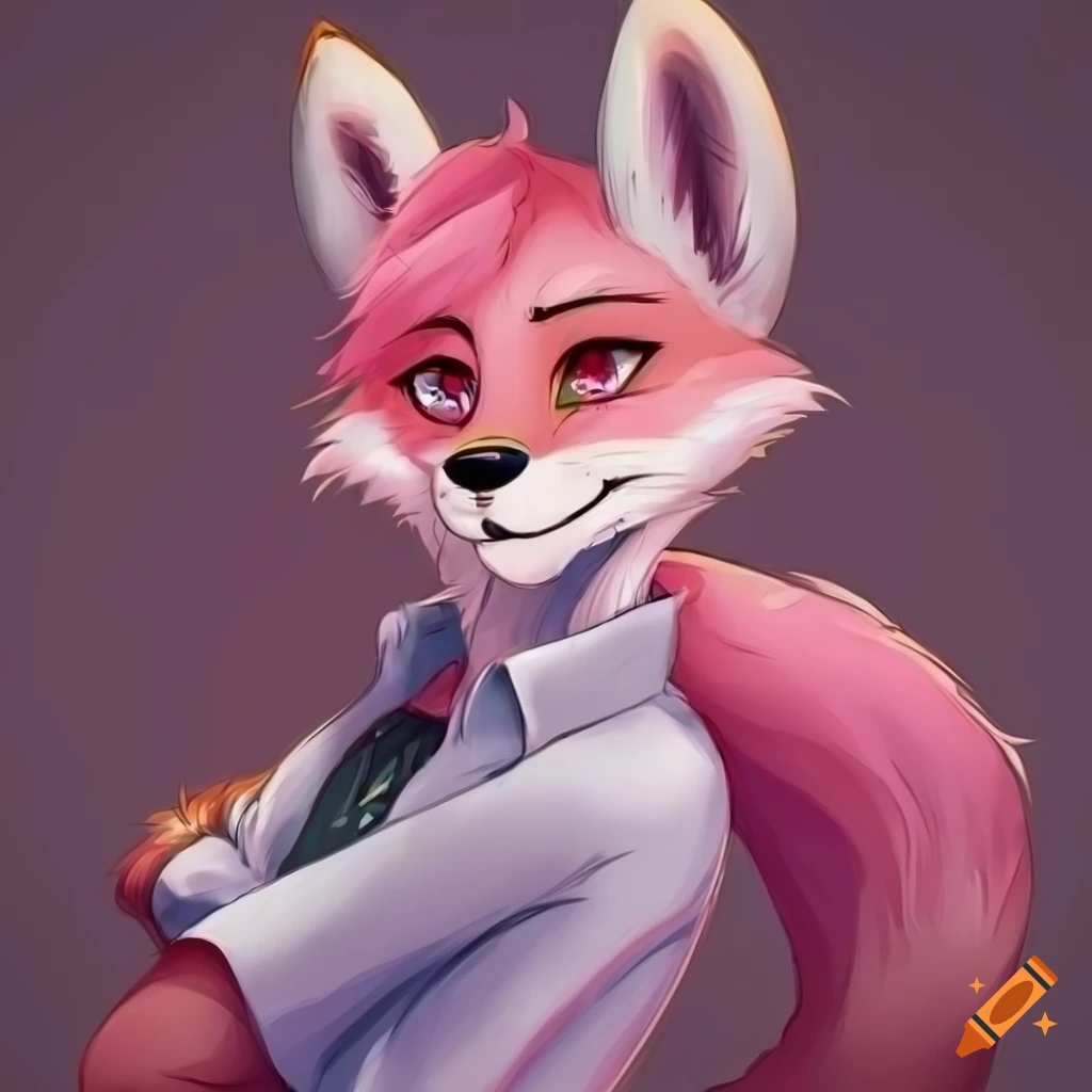 Cute male anthro fox with pink hair and horns on Craiyon