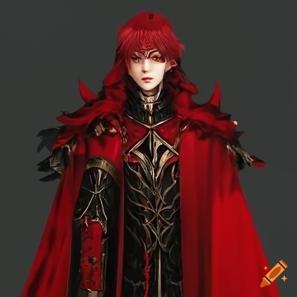 Image of a fantasy king in black and red clothes on Craiyon