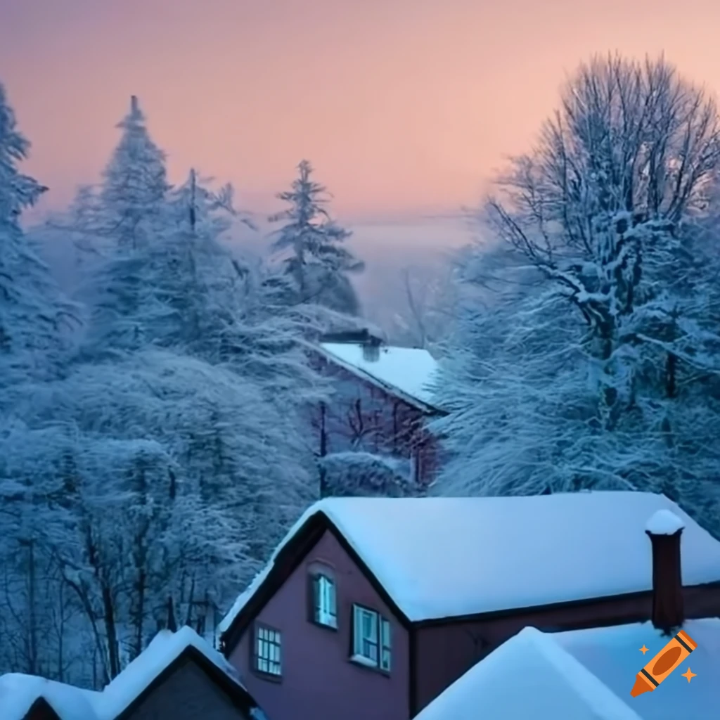 Winter scene with snowy rooftops on Craiyon