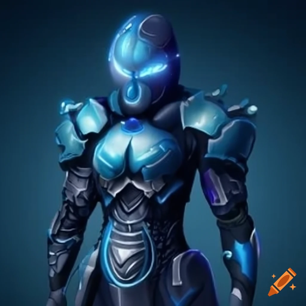 Sci-fi assassin in dark blue high tech armor