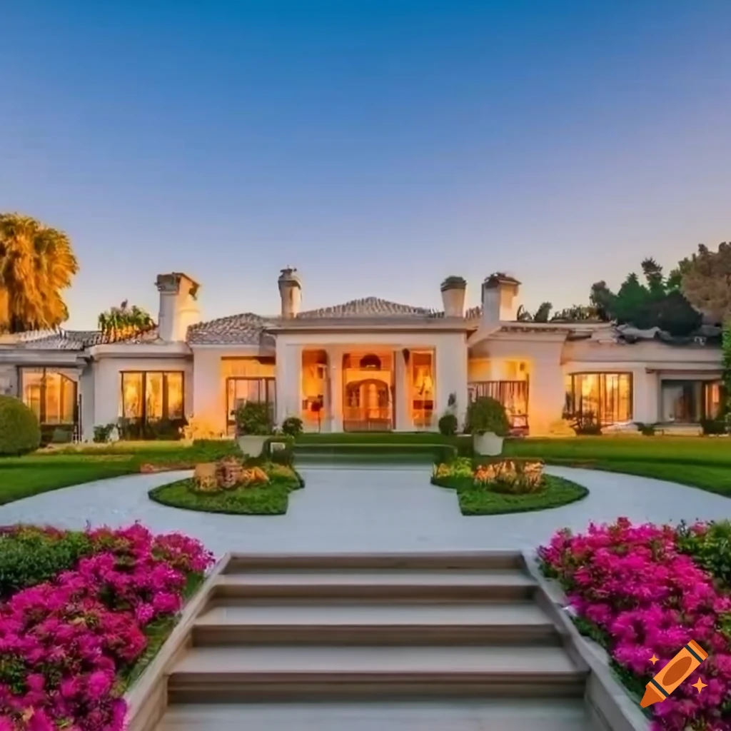 California mansion surrounded by cherry blossom trees on Craiyon