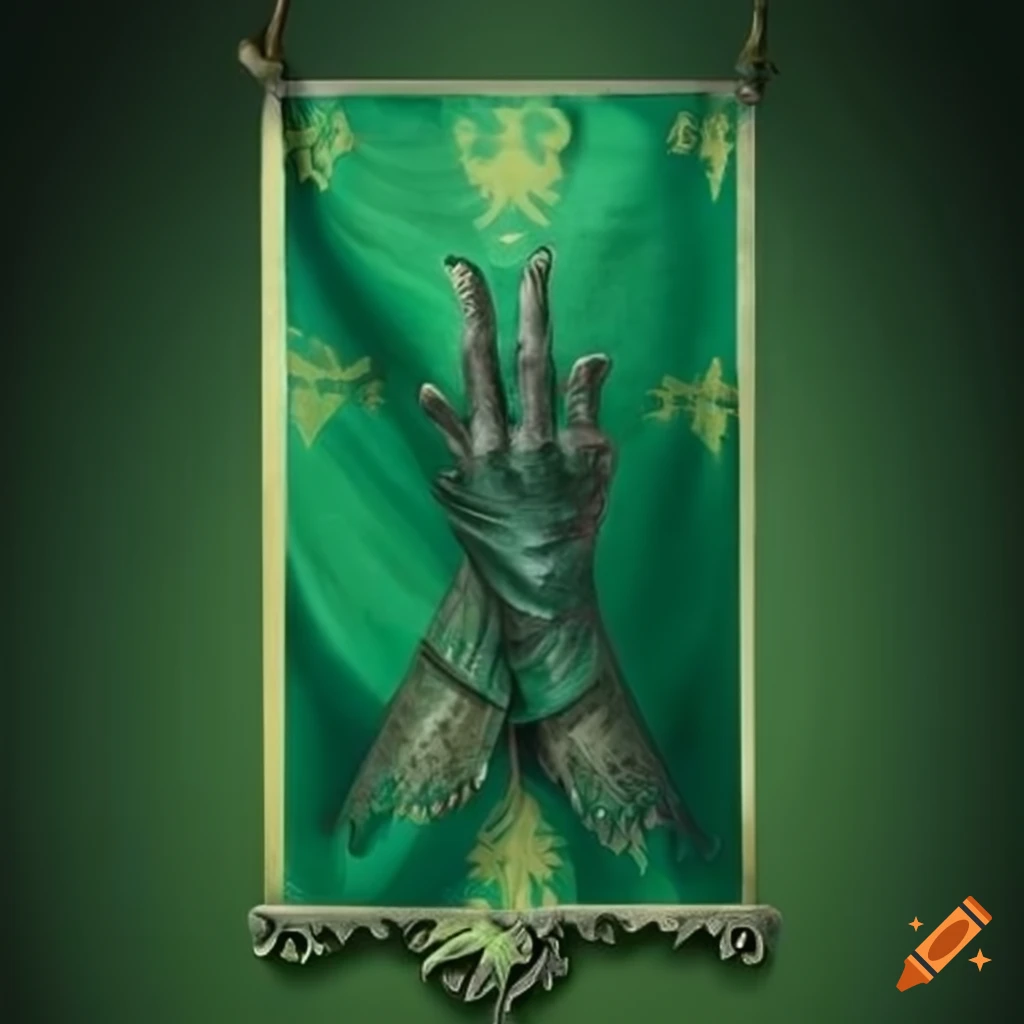 Medieval green banner with reptile hand on Craiyon