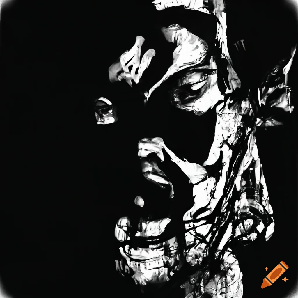 Intricate pop art portrait of sting in high contrast black and white on Craiyon