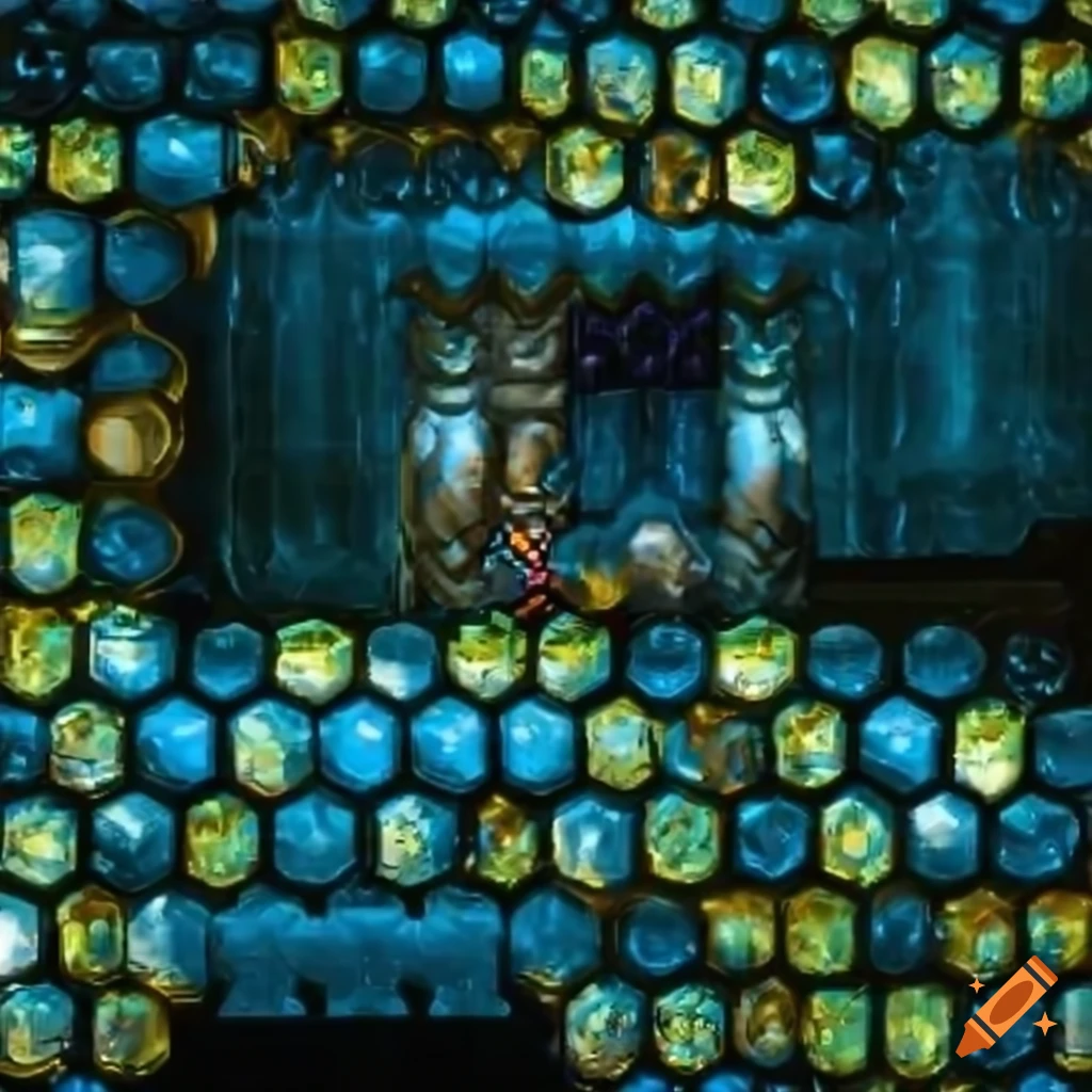 Pixel art of thick glass and metal pipe tiles in super metroid on Craiyon