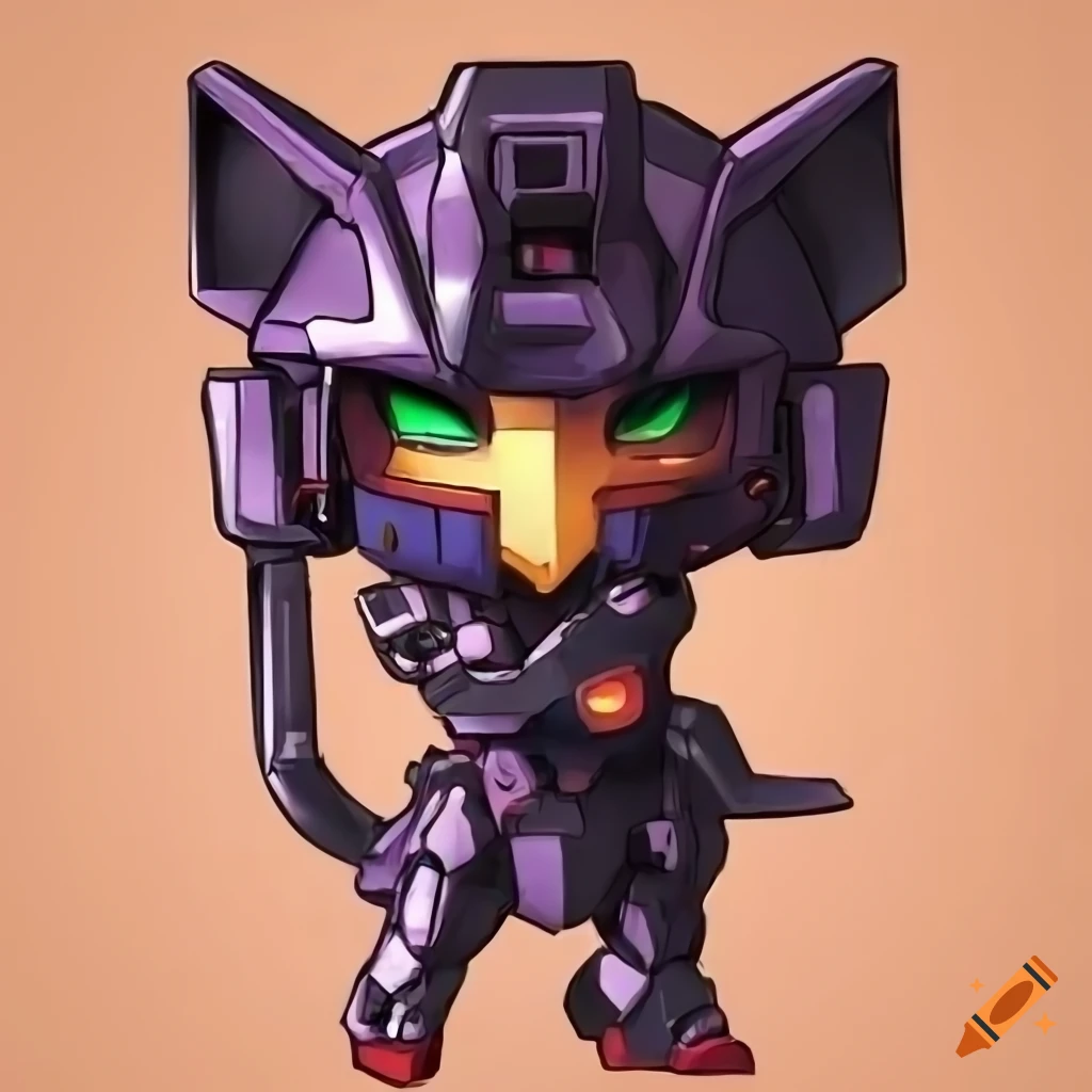 Chibi robot cat in metallic armor on Craiyon