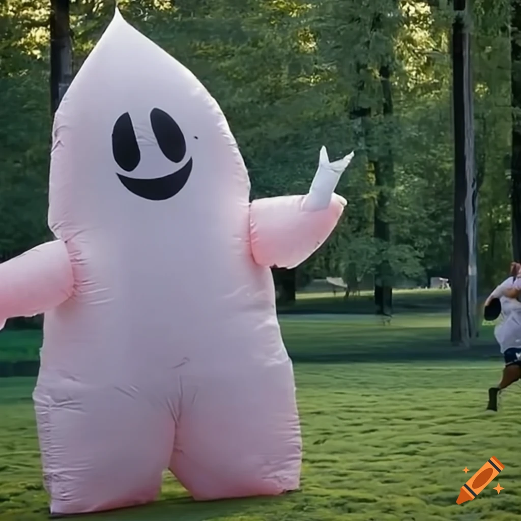 Person wearing an inflatable ghost costume