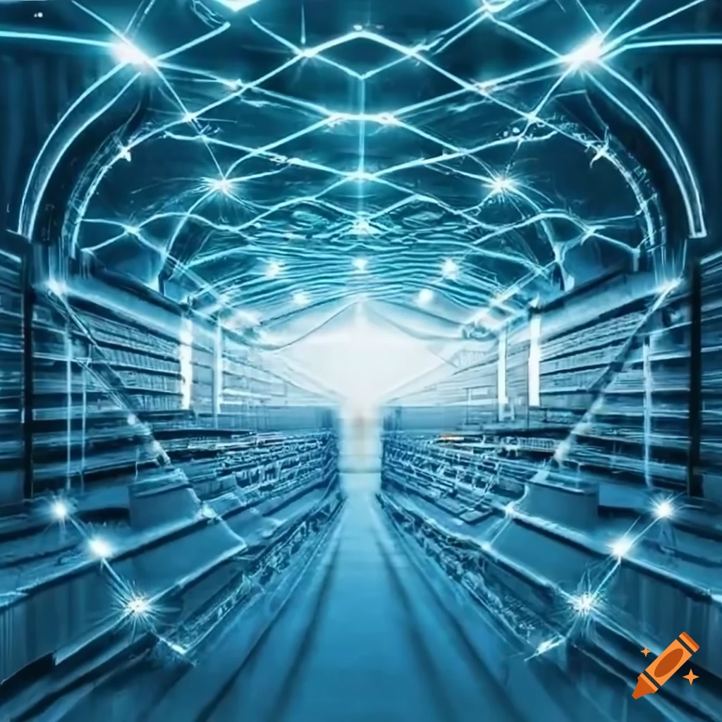 Futuristic library with high-tech neural network technology