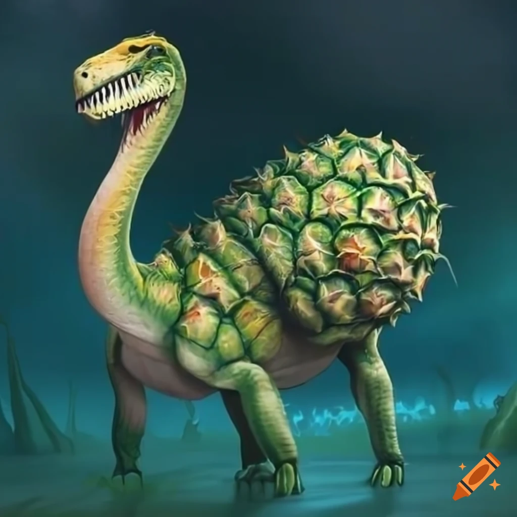 Artistic depiction of a pineapple dinosaur on Craiyon