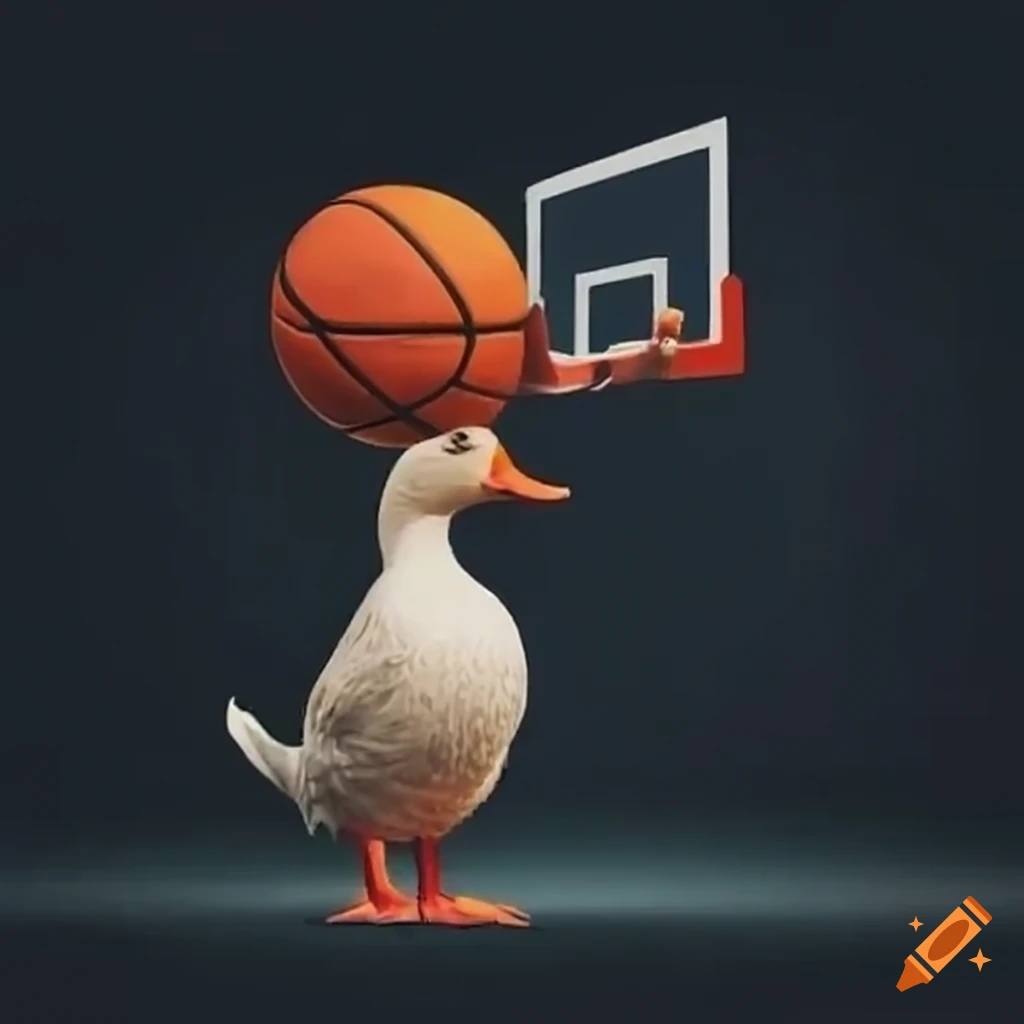 Duck playing basketball on a court on Craiyon