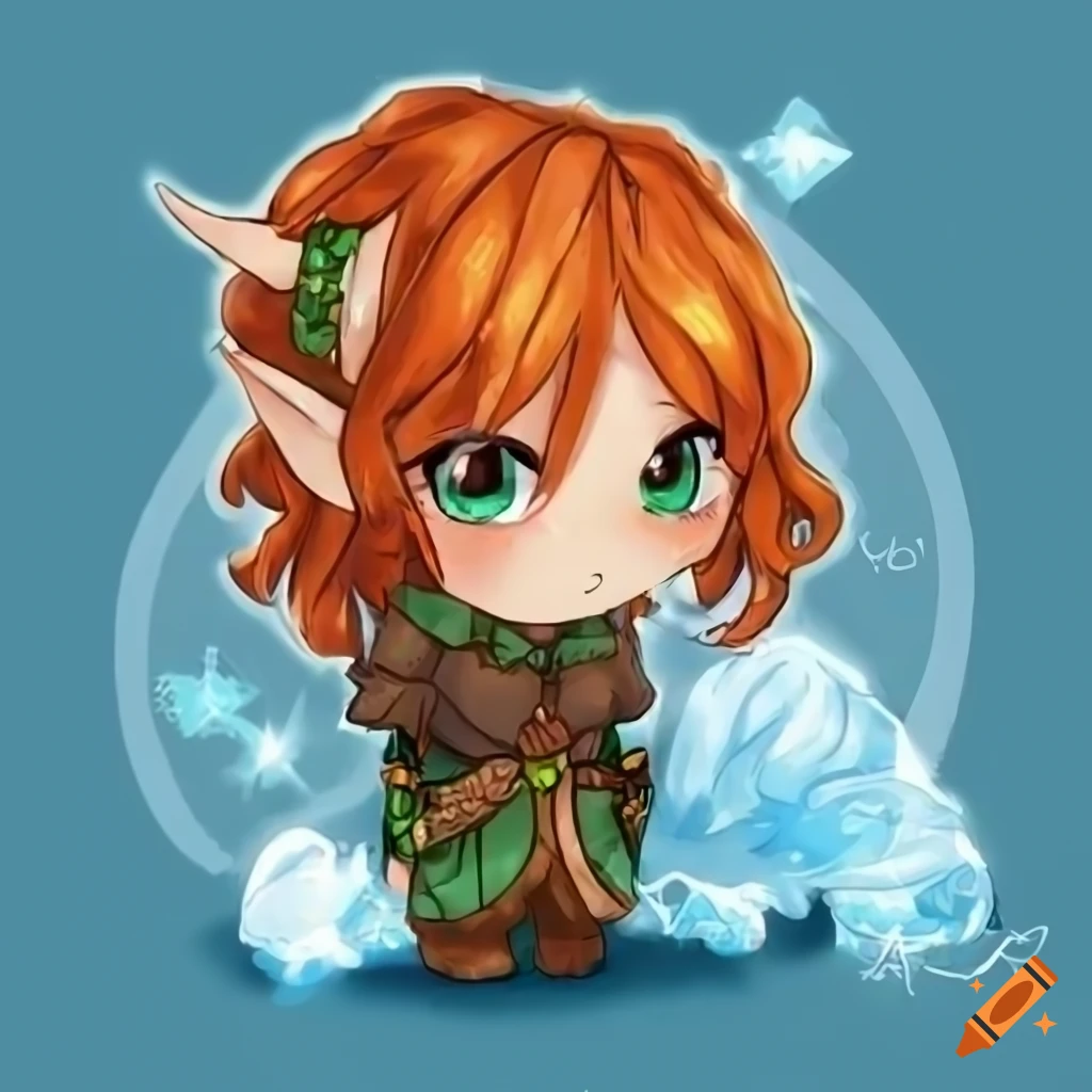 Anime character of a cute female halfling druid with orange hair on Craiyon