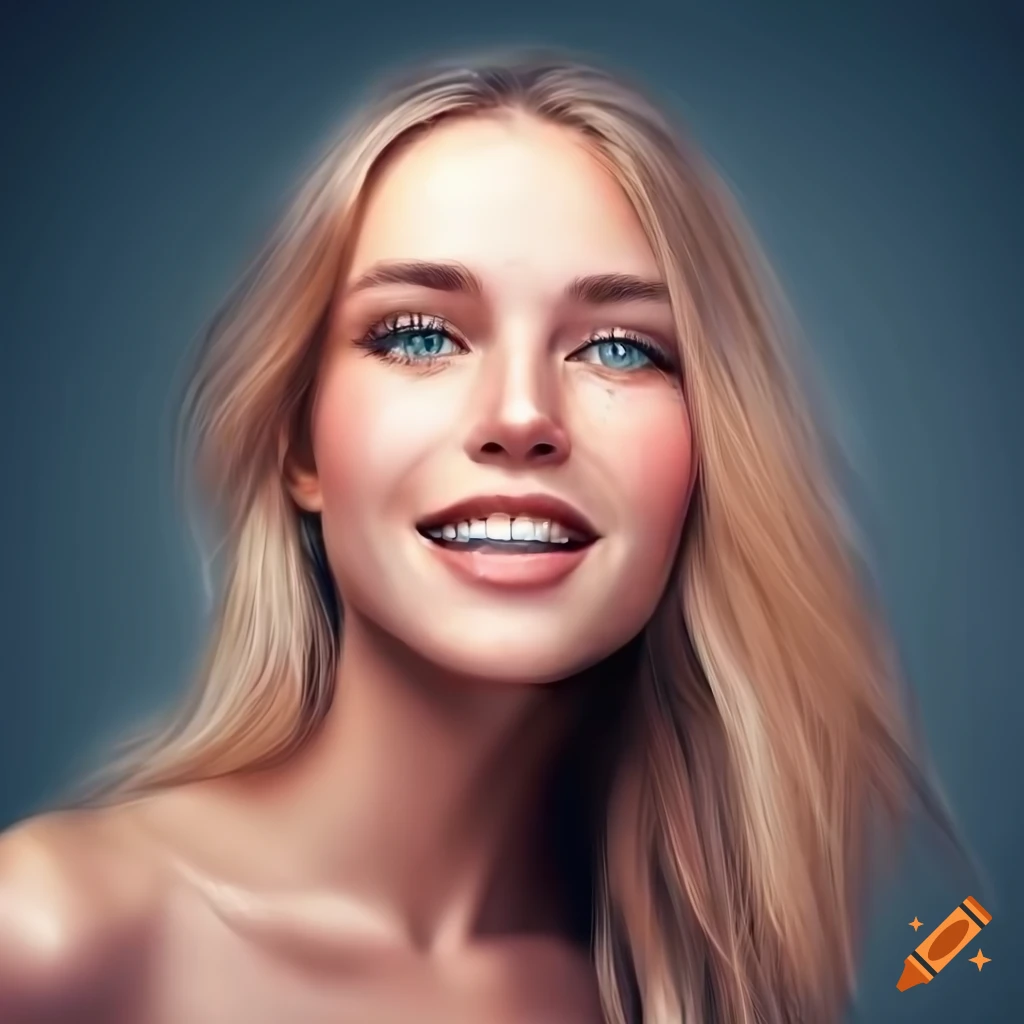 Portrait of a beautiful young woman with freckles and blonde hair on ...