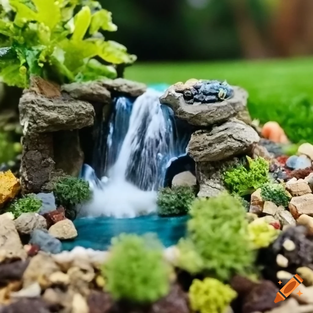 Miniature diorama of a small river with a waterfall on Craiyon