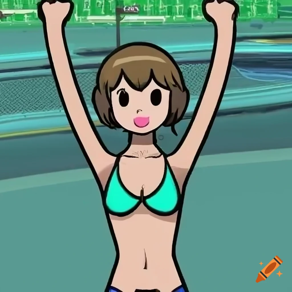 Female character from rhythm heaven in a bikini on Craiyon