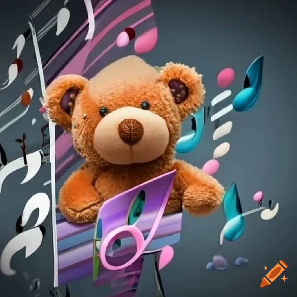 Teddy bear with floating musical notes on Craiyon