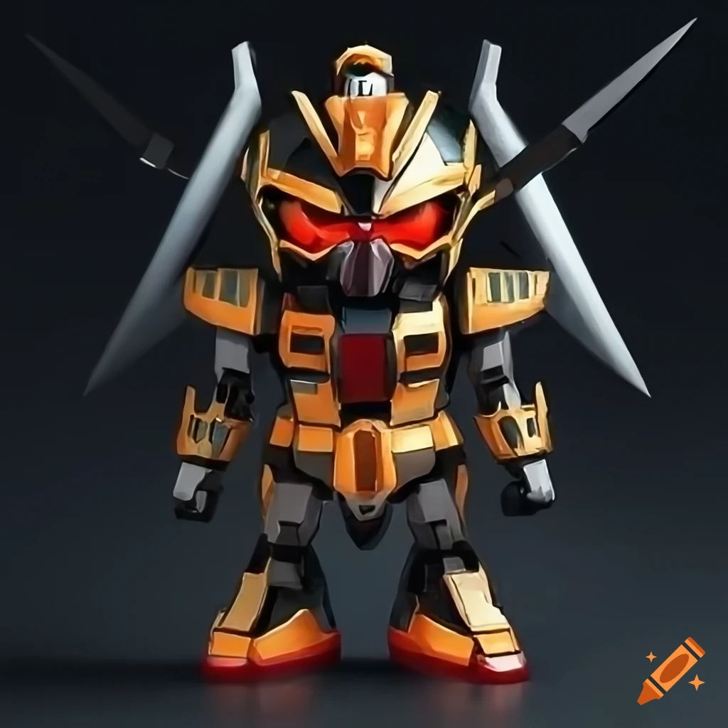 Chibi robot with dragon wings and metallic armor