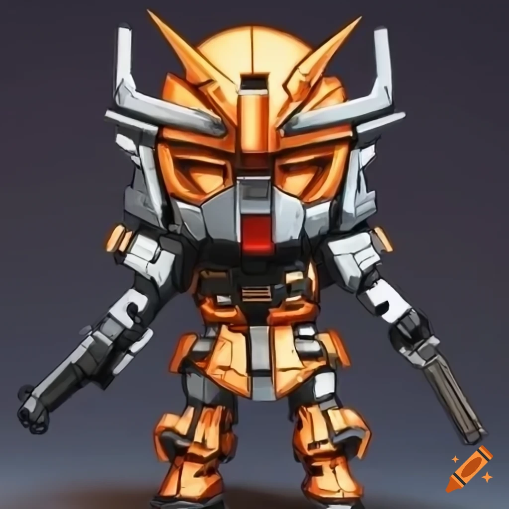 Chibi robot gundam with black, orange, white and grey colors on Craiyon
