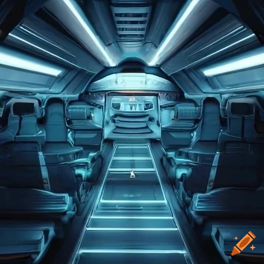 Interior of a futuristic spaceship cockpit with a single seat on Craiyon