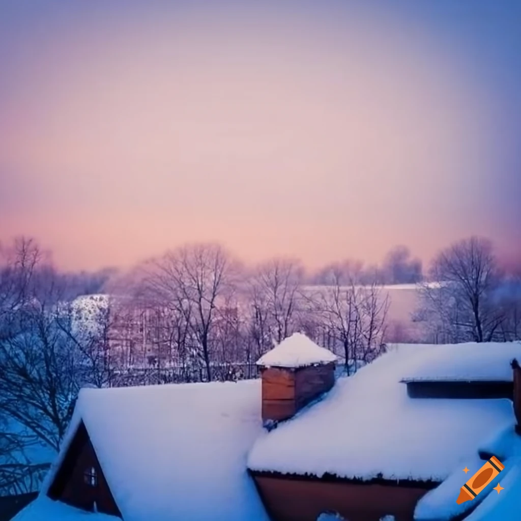 Snow-covered rooftops on a cold january morning on Craiyon