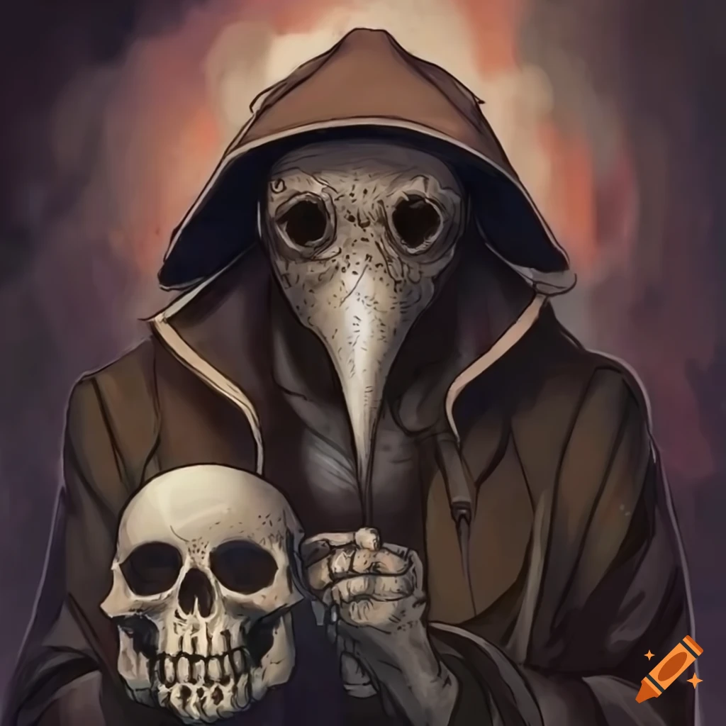 Plague doctor with a skull in hand on Craiyon