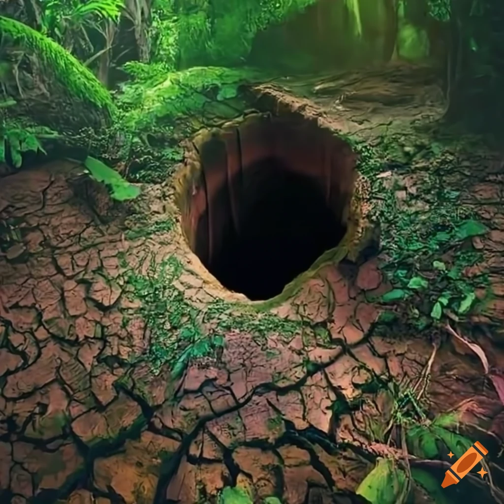 Mysterious giant hole in the jungle on Craiyon
