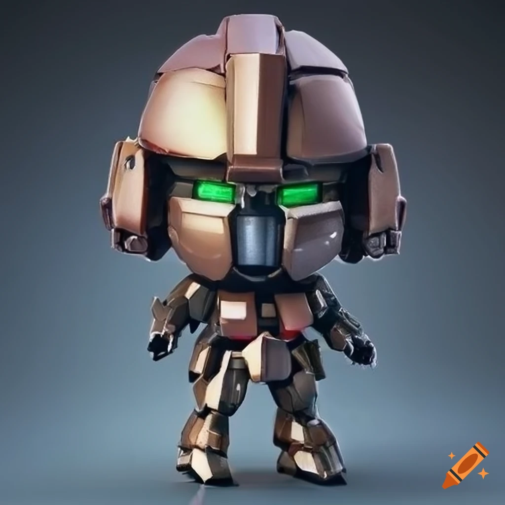 Metallic chibi gundam robot with wings