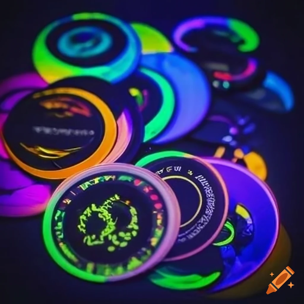 Stack of glow-in-the-dark pogs on Craiyon