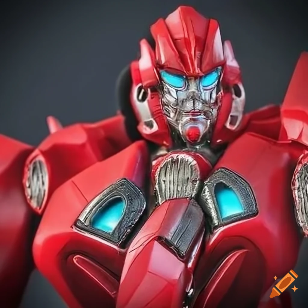 Photograph of a red female autobot with a prius-like transformation on ...