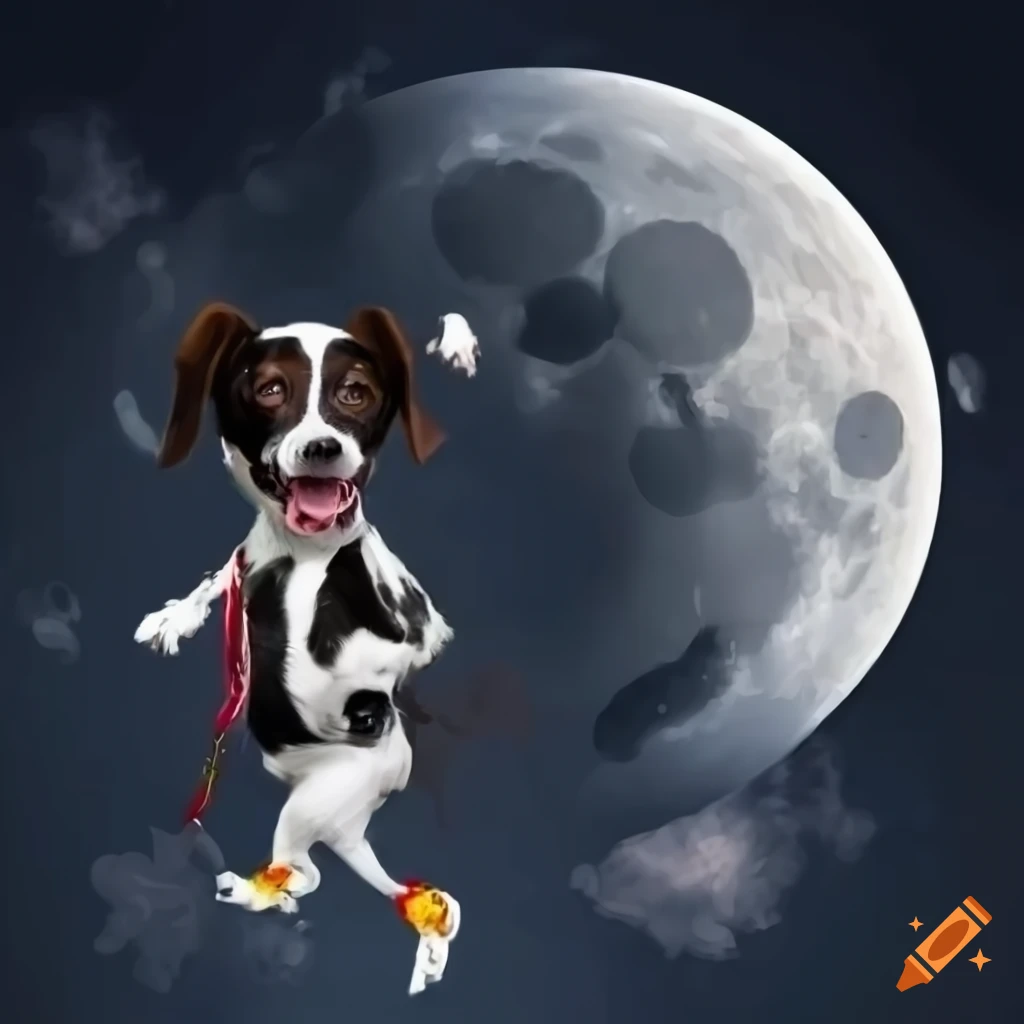 Artistic depiction of dogs dancing on the moon on Craiyon