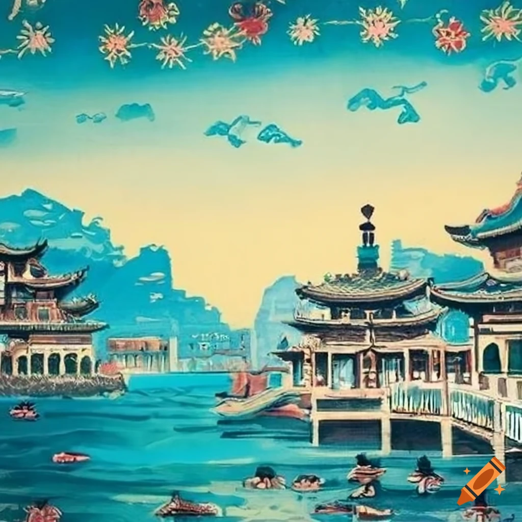 Chinese folk paper art of a cityscape