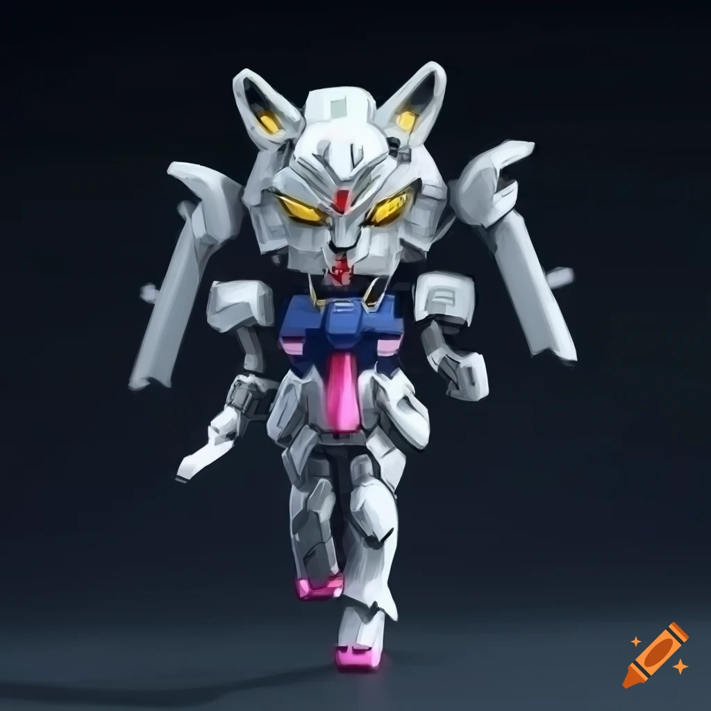 Chibi cat-themed gundam robot with metallic armor on Craiyon