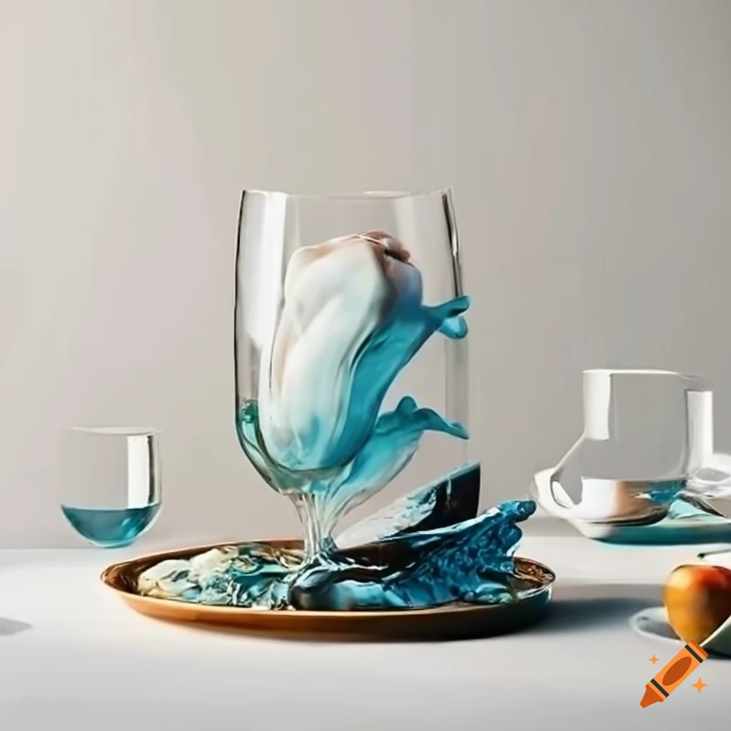 Surrealist pastries on a table with drinks and whimsical objects on Craiyon
