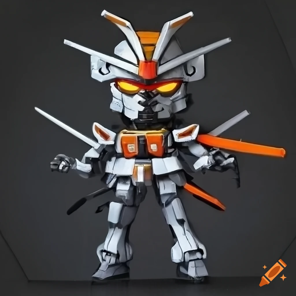 Chibi female ninja robot in black, orange, and white armor on Craiyon