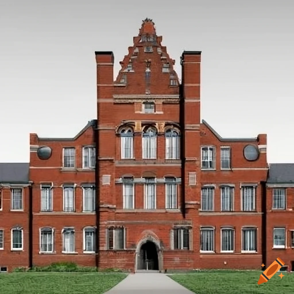 Front view of an old brick campus building