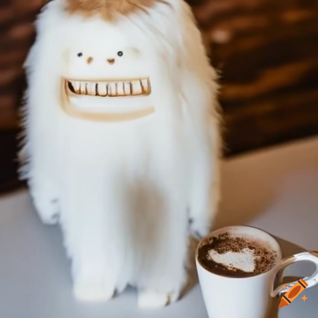 Friendly yeti enjoying a cup of coffee on Craiyon