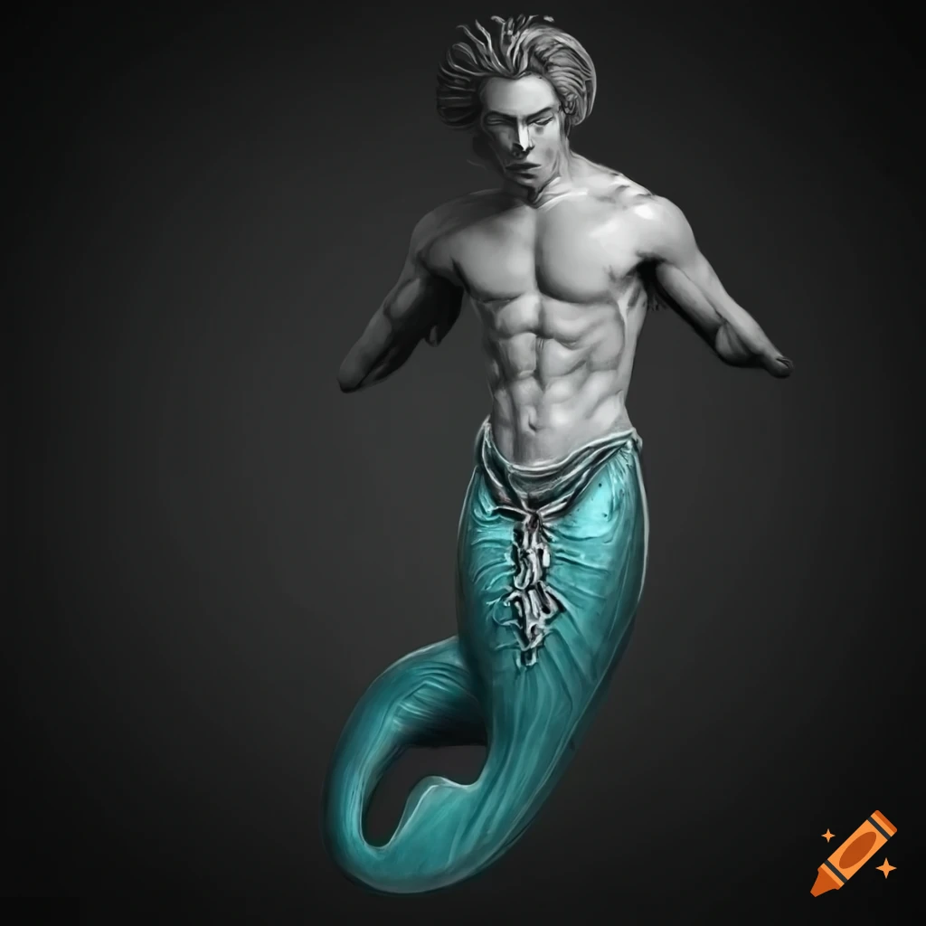 Black and white etching of steve harrington as a merman monster on Craiyon