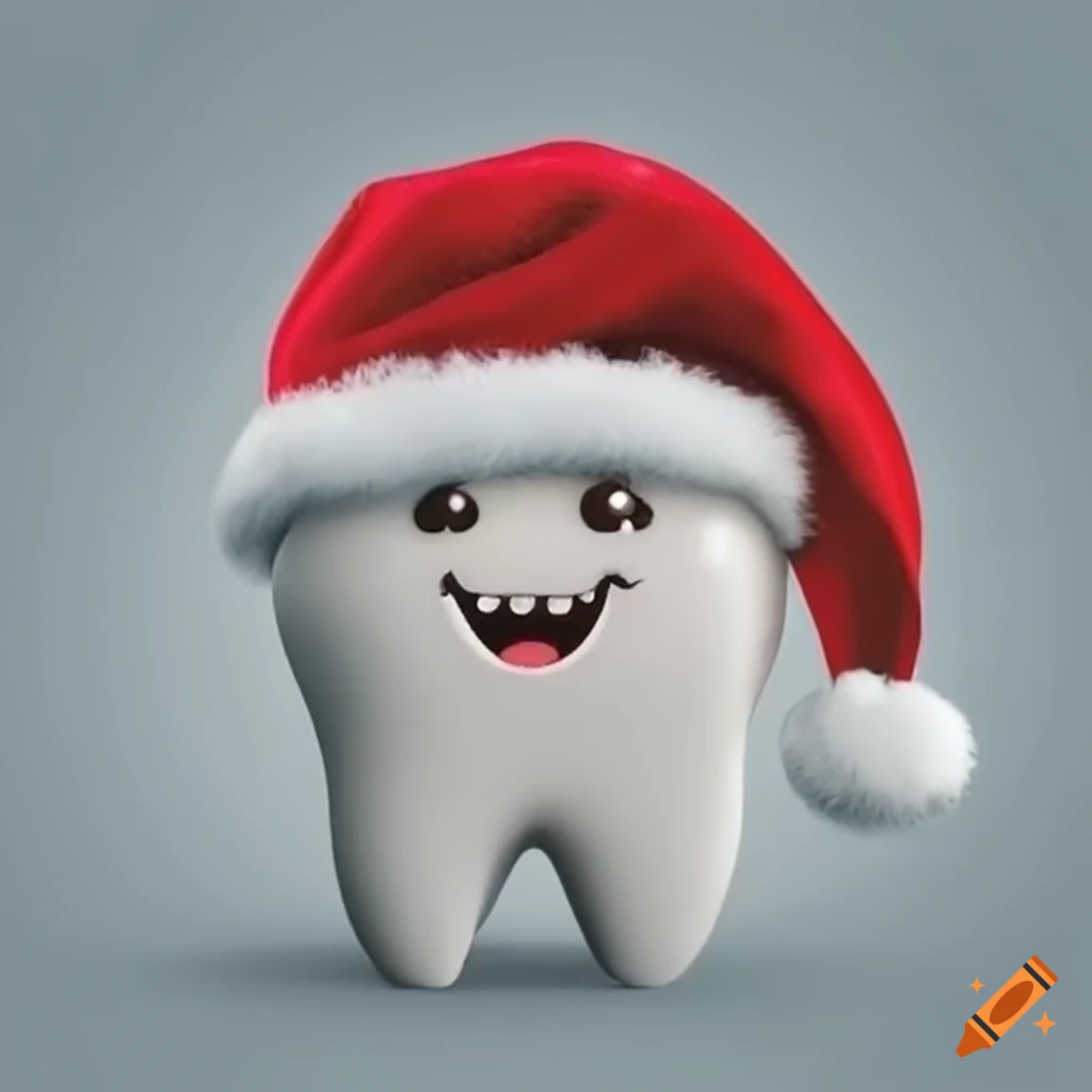 Smiling tooth wearing a santa claus hat