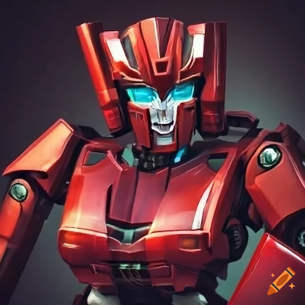 Reference sheet of red Autobot with prius-based design on Craiyon