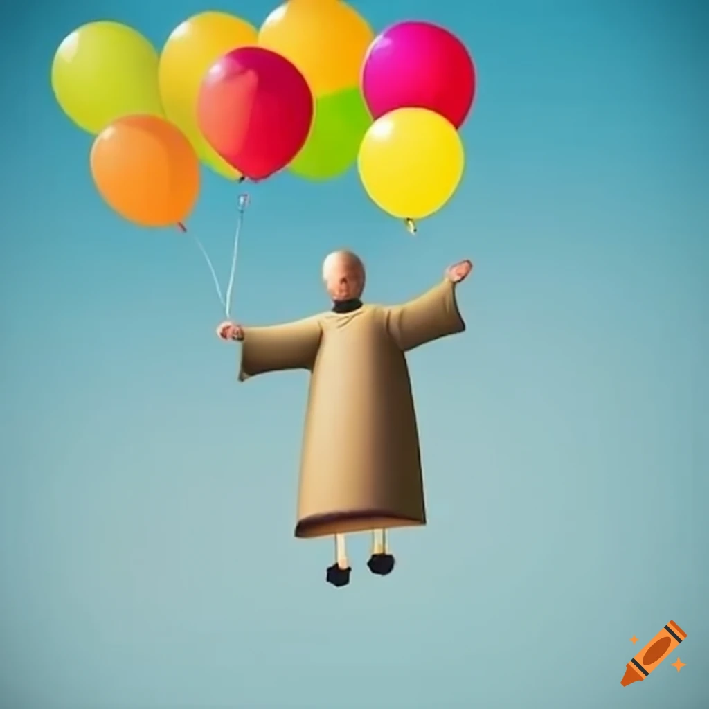 Creative artwork of priests flying with balloons