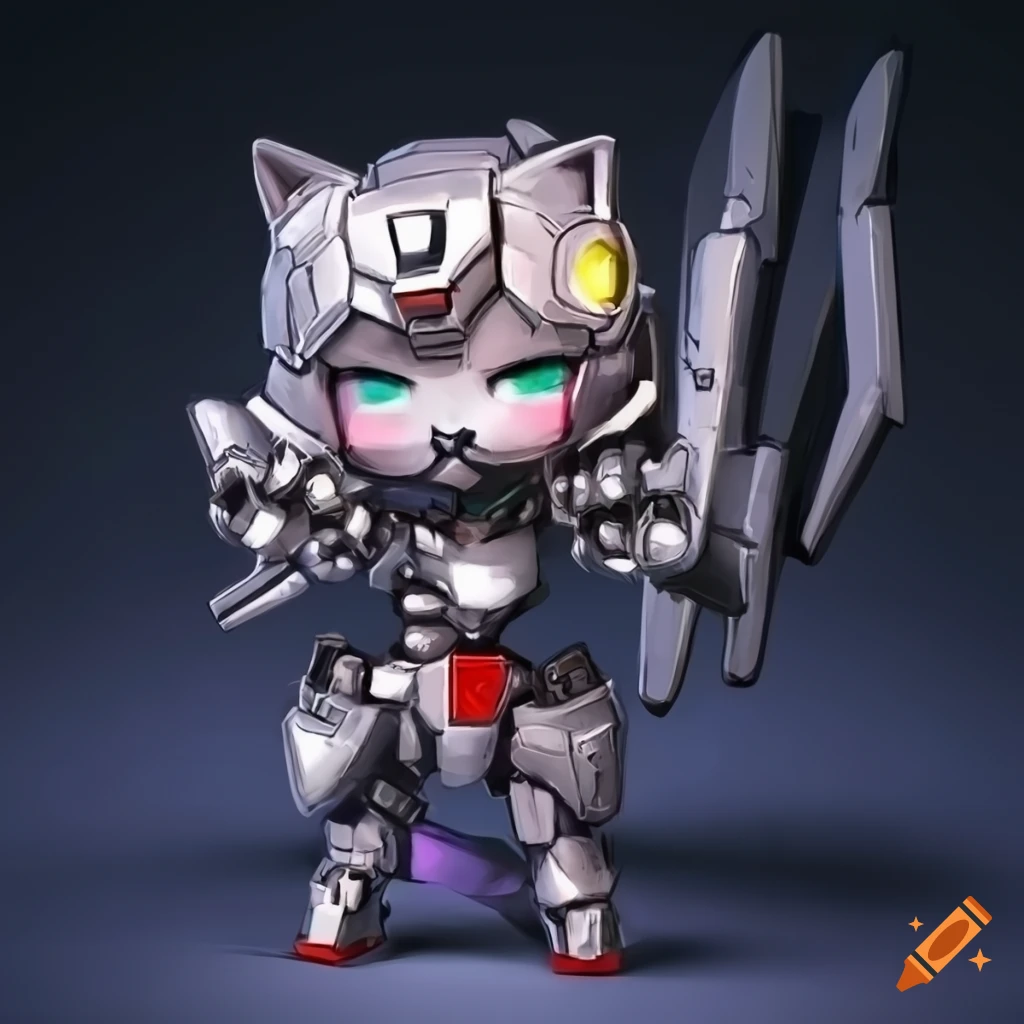 Chibi robot cat in metallic armor on Craiyon