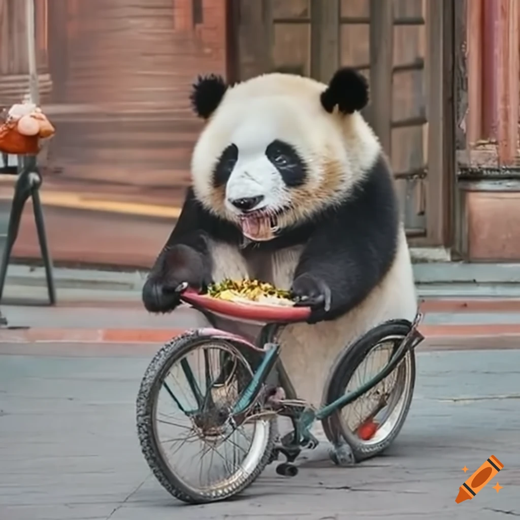 A panda riding a bike in amsterdam on Craiyon